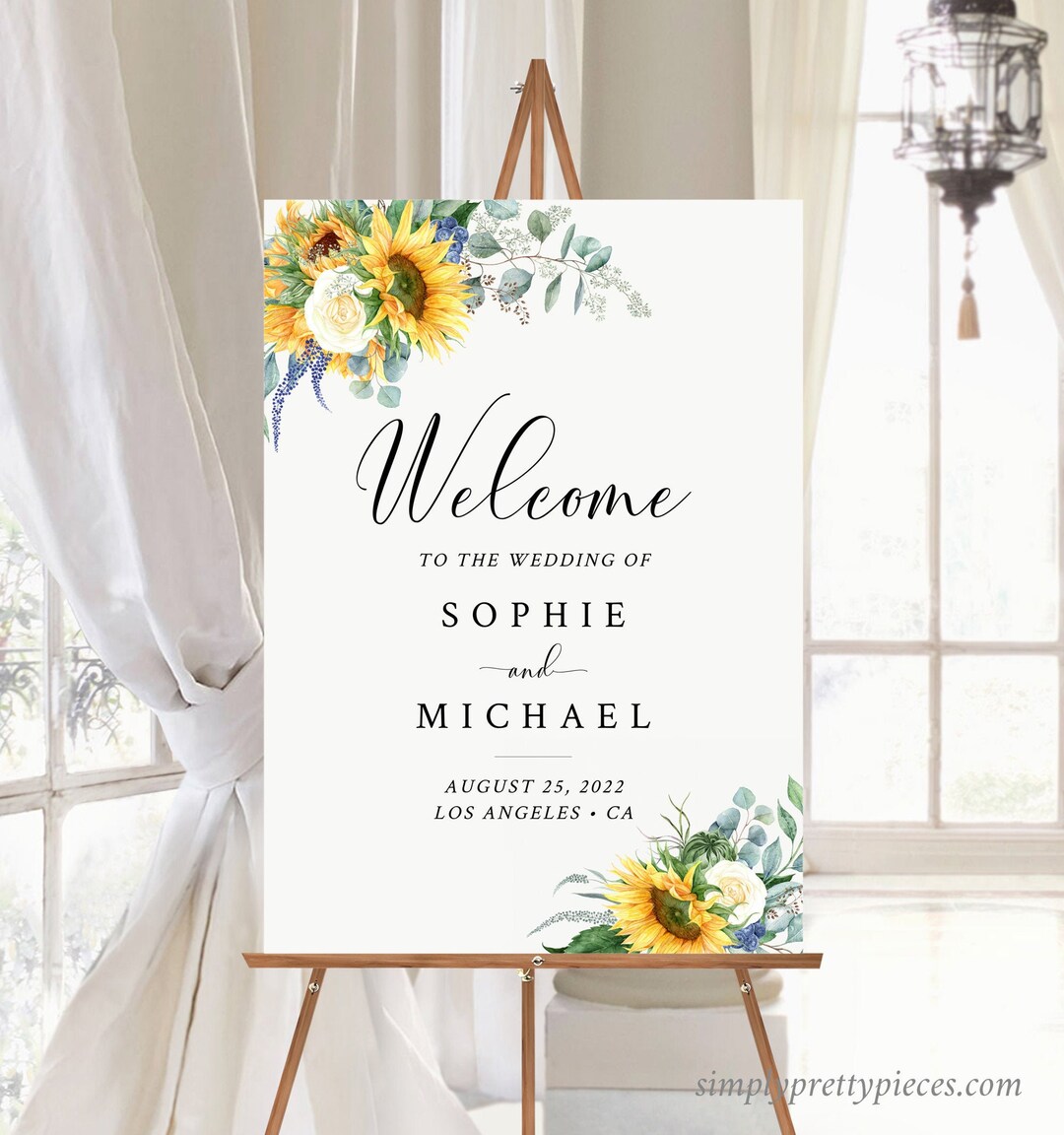 Sunflower Editable Wedding Welcome Sign, Bridal Shower Sign, Unlimited ...