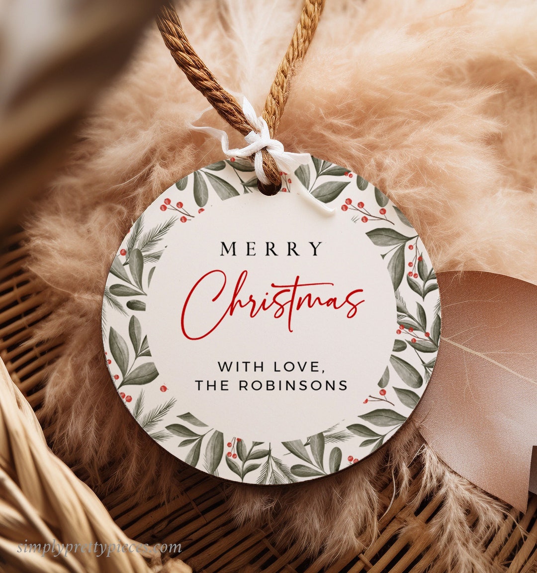 Editable Round Christmas Gift Tags Nordic Holiday Labels, Scandi Round ...
