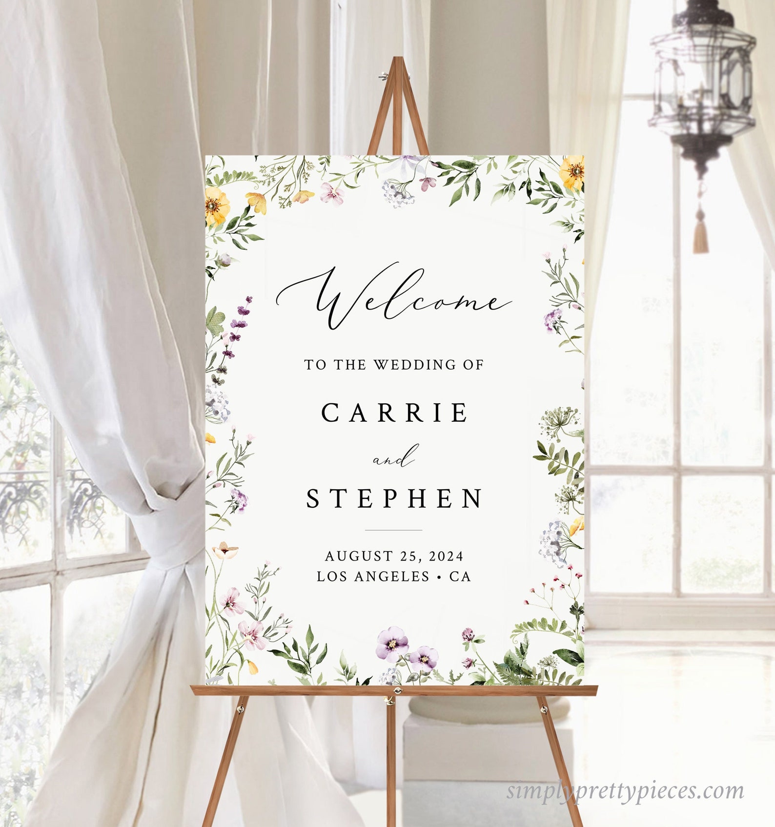 Wildflower Editable Wedding Welcome Sign, Wild Flower Greenery Custom ...