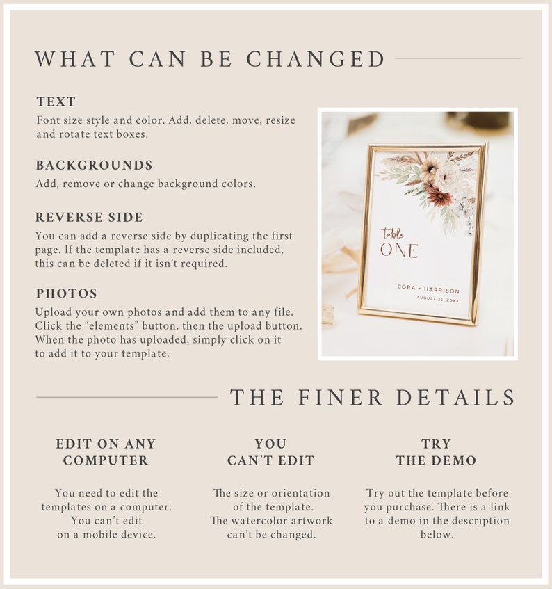 Boho Editable Table Numbers, Printable Modern Bohemian Wedding Table ...
