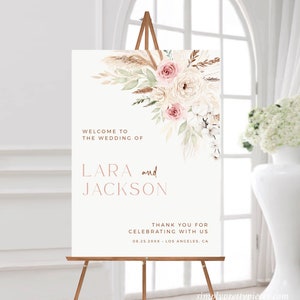 Boho Wedding Welcome Sign, Dusty Rose Dried Flower Welcome Sign ...