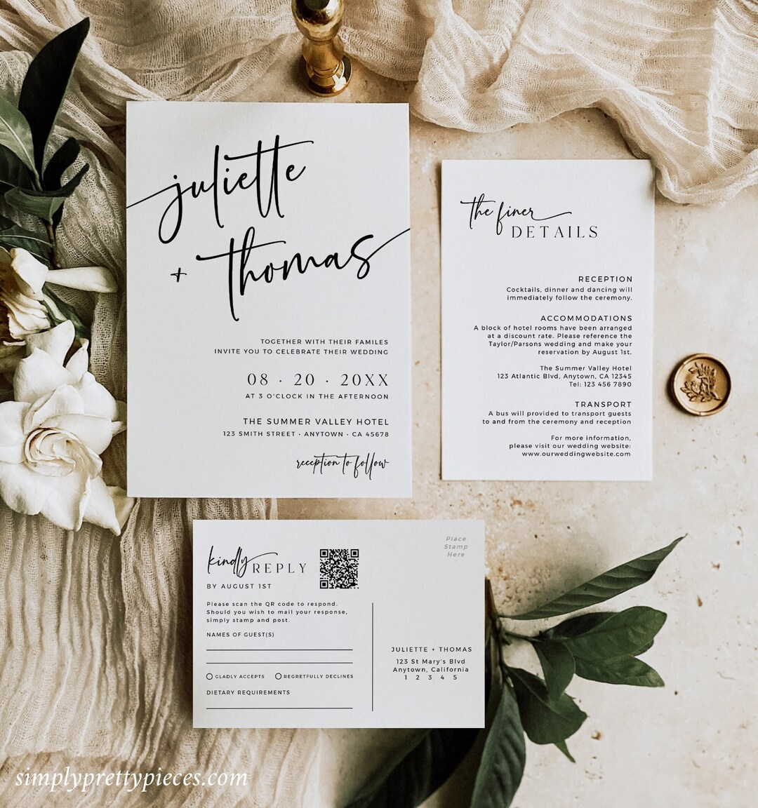 Modern Wedding Invite Set, Contemporary Wedding Invitation Suite ...