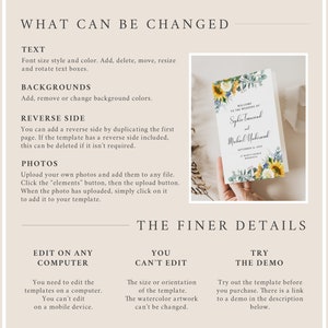 Sunflower Editable Booklet Program, Foldable Yellow Floral Wedding ...