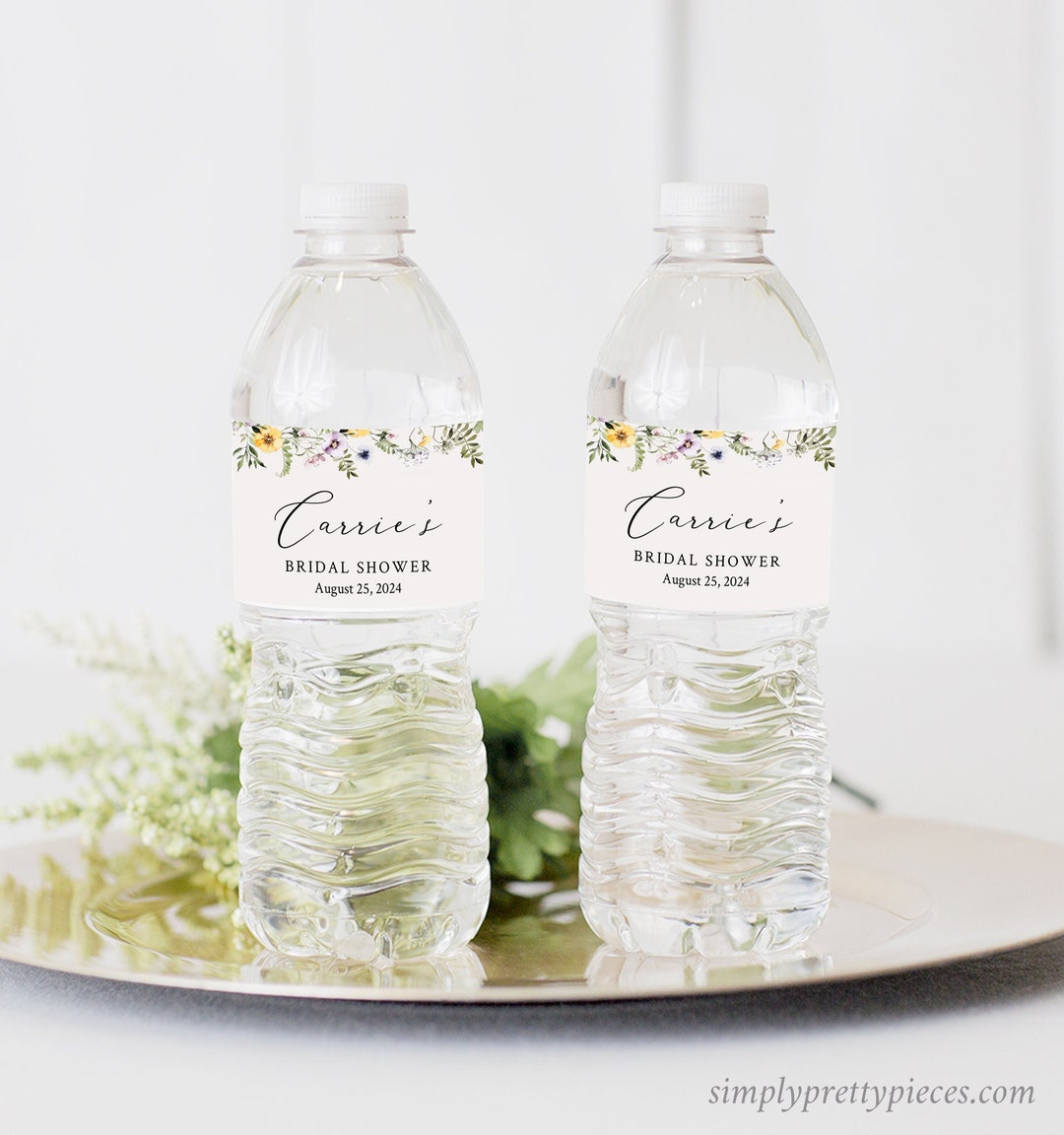 Wildflower Editable Water Bottle Labels, Wild Flower Greenery Floral ...