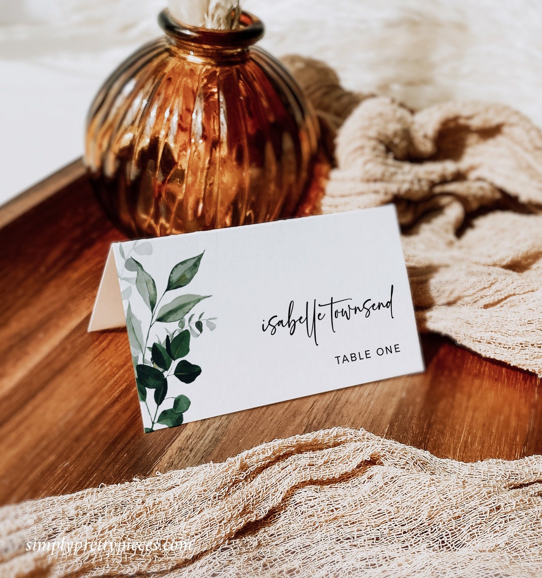 Greenery Name Cards, Botanical Place Cards, Leaves Name Cards, Seating ...
