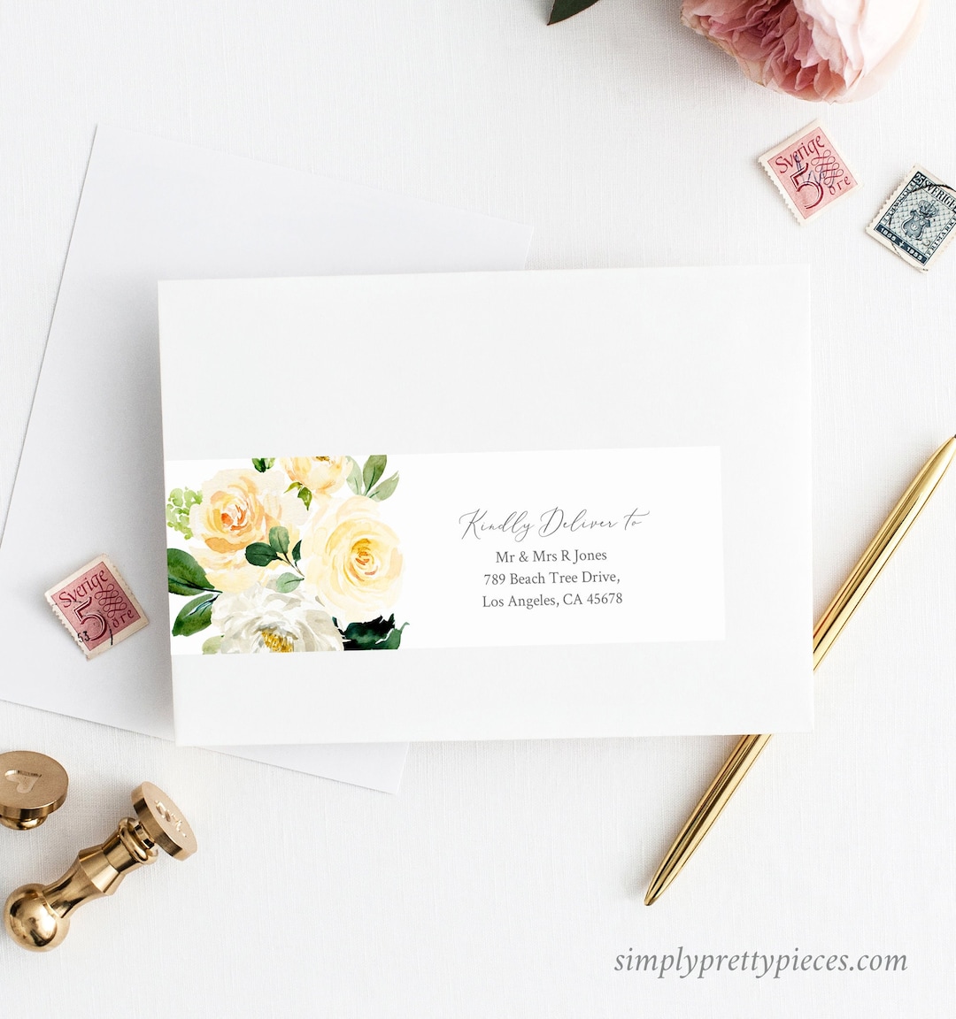 Yellow Floral Editable Wrap Around Address Label Template, Floral ...