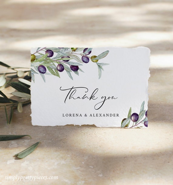 Olive Editable Thank You Cards Printable Olive Tree Branch | Etsy
