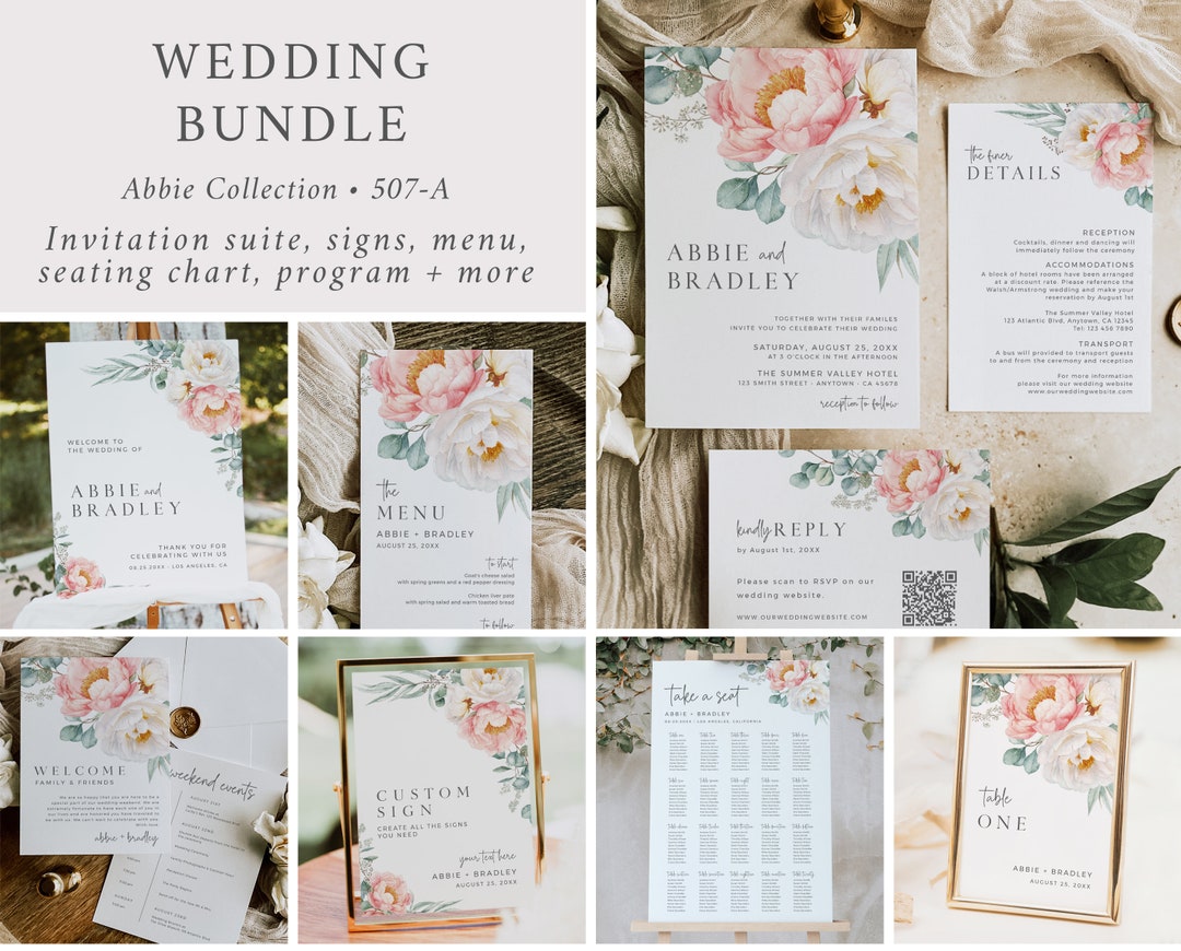 Peony Wedding Bundle, Peonies Wedding Set, Garden Wedding Invitation ...