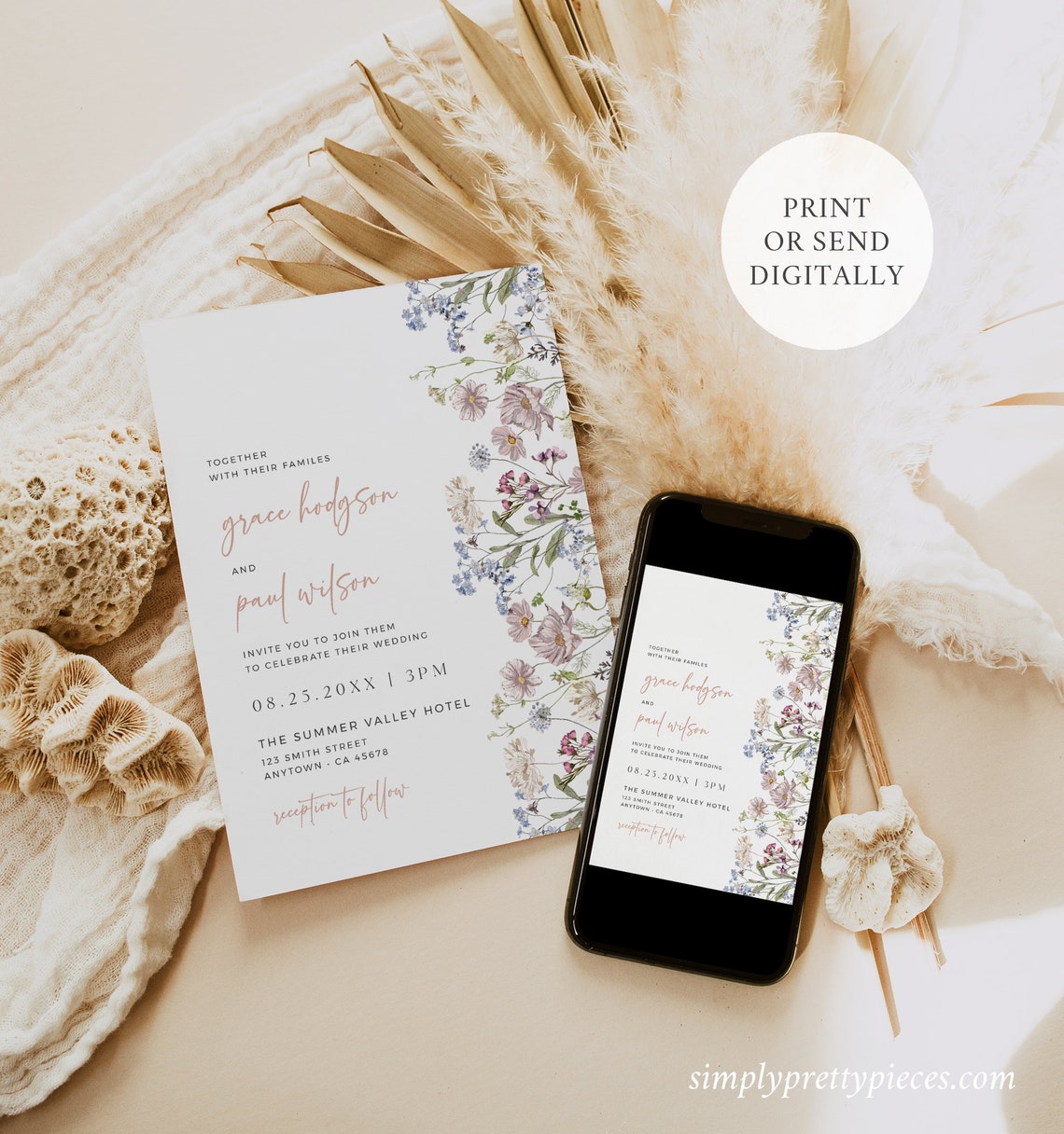 Wildflower Wedding Invite, Spring Floral Wedding Invitation, Garden ...