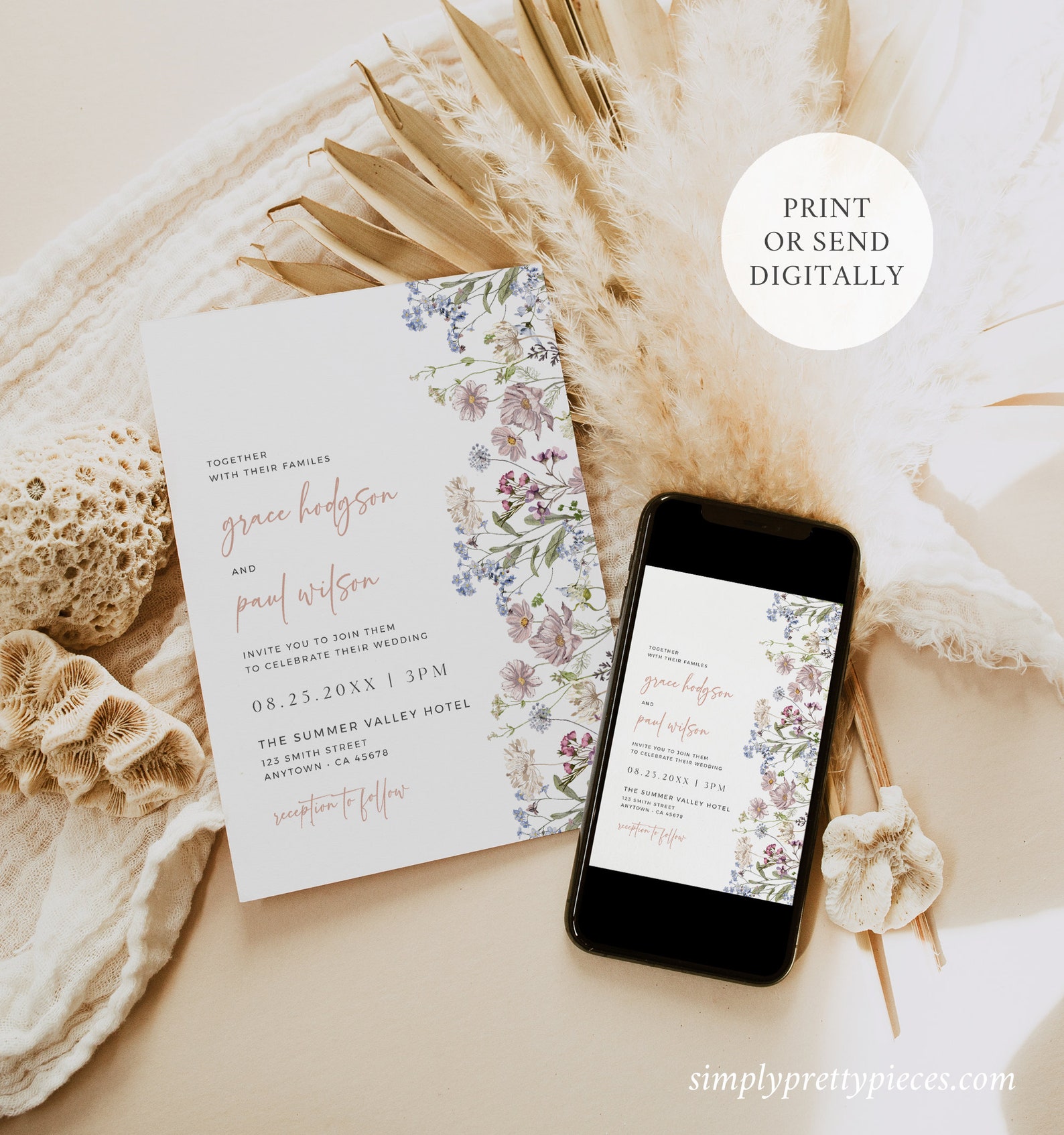 Wildflower Wedding Invite, Spring Floral Wedding Invitation, Garden ...