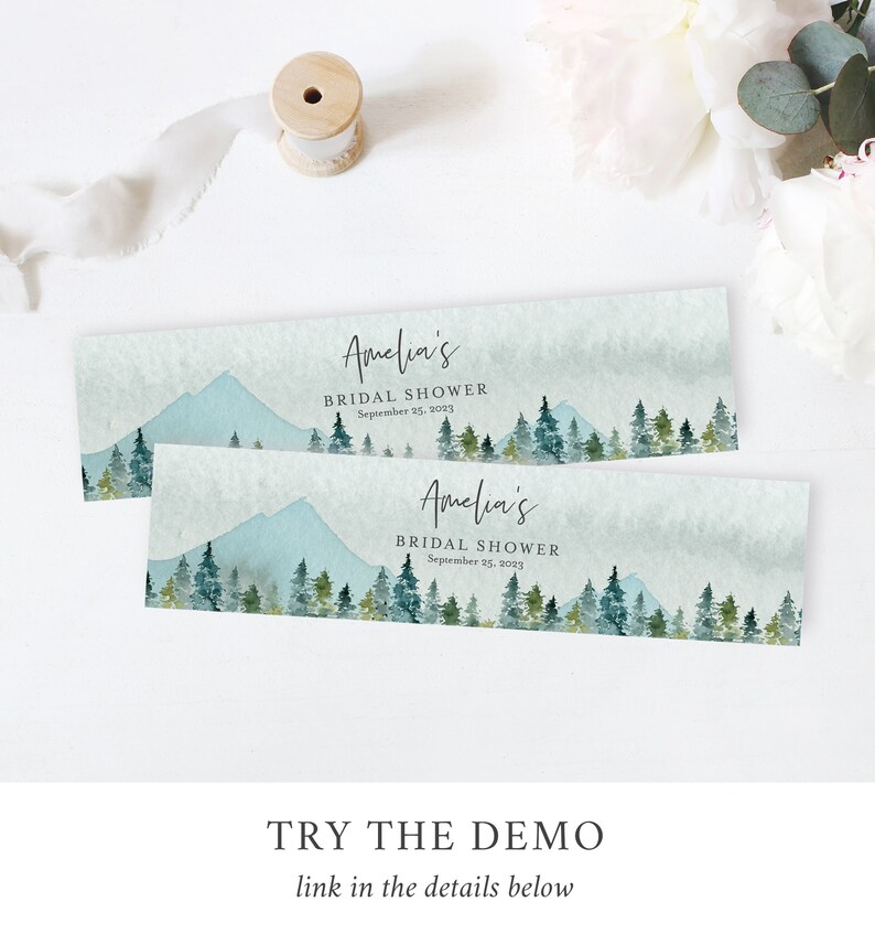 Mountains Editable Water Bottle Labels, Woodland Water Bottle Label DIY ...