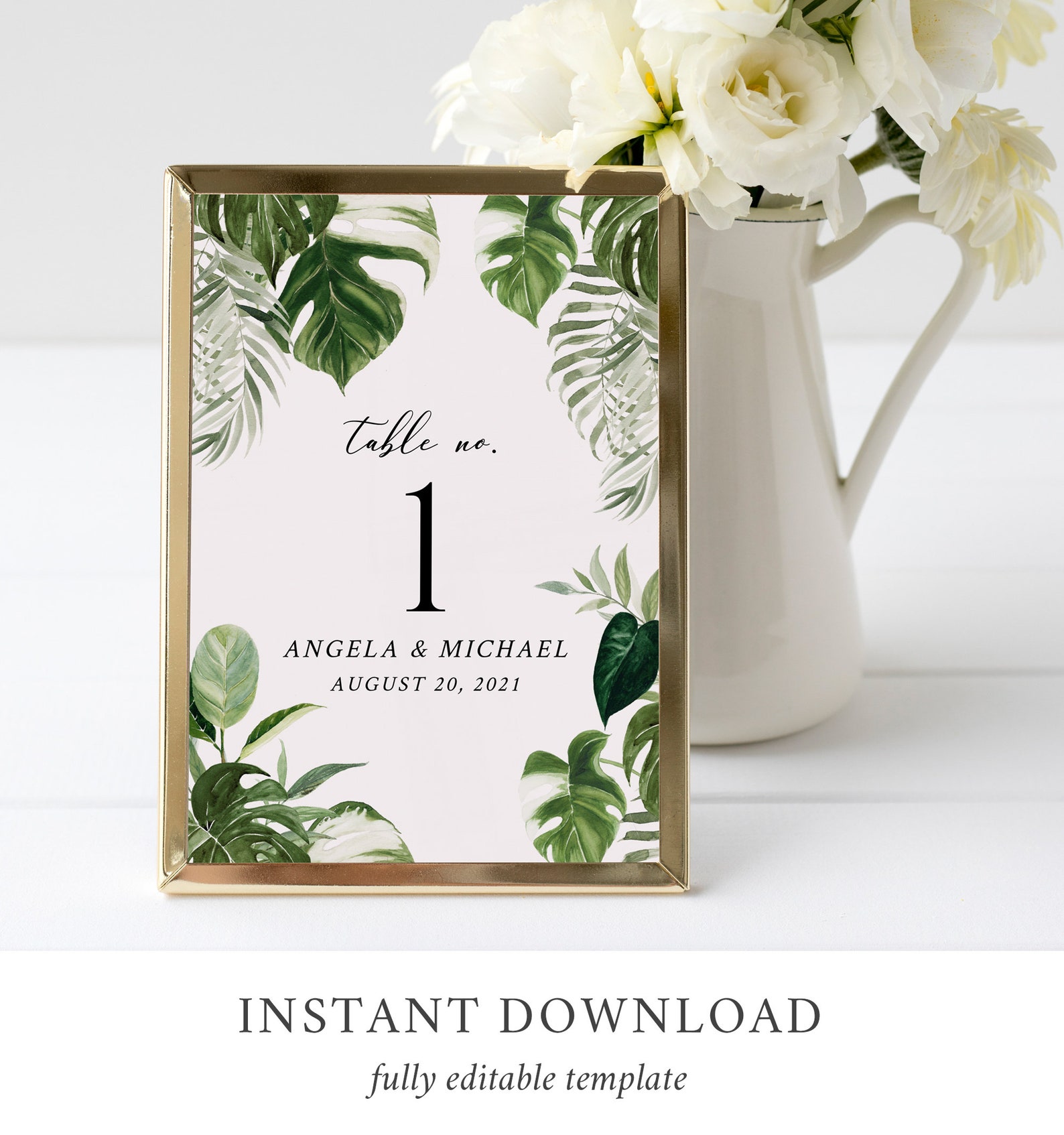 Monstera Editable Table Numbers, Printable Tropical Greenery Wedding ...