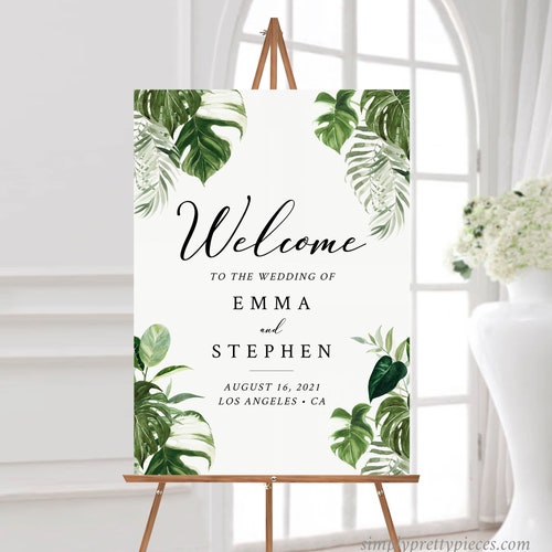 Tropical Floral Wedding Sign Template Welcome Board - Etsy