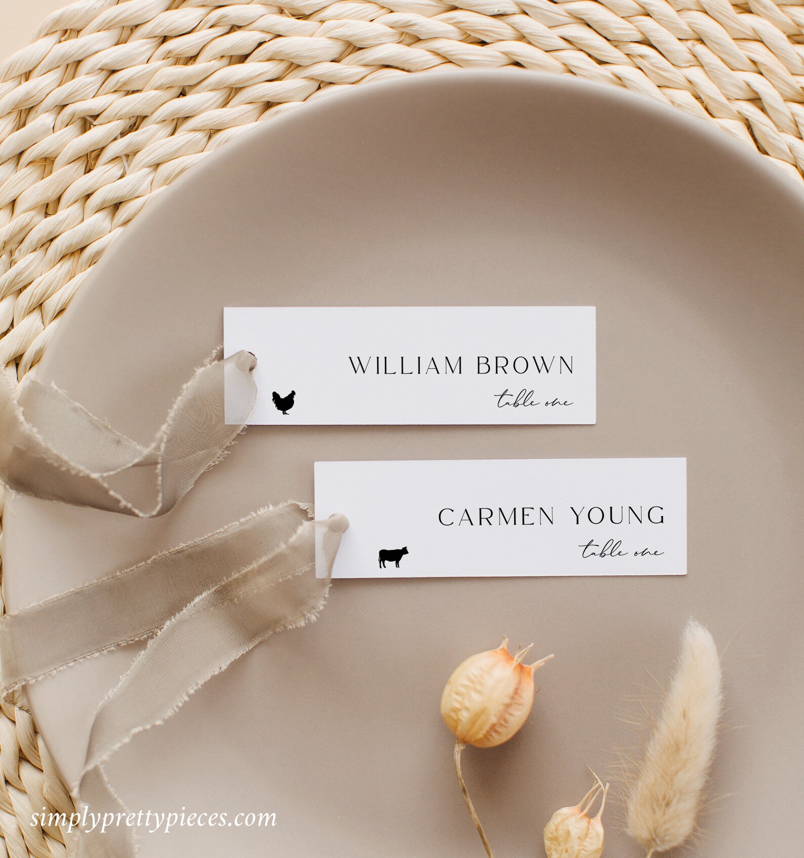 Slim Elegant Place Cards, Minimal Place Cards, Modern Name Cards ...