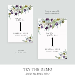Editable Olive Table Numbers, Printable Olive Tree Branch Table Card ...