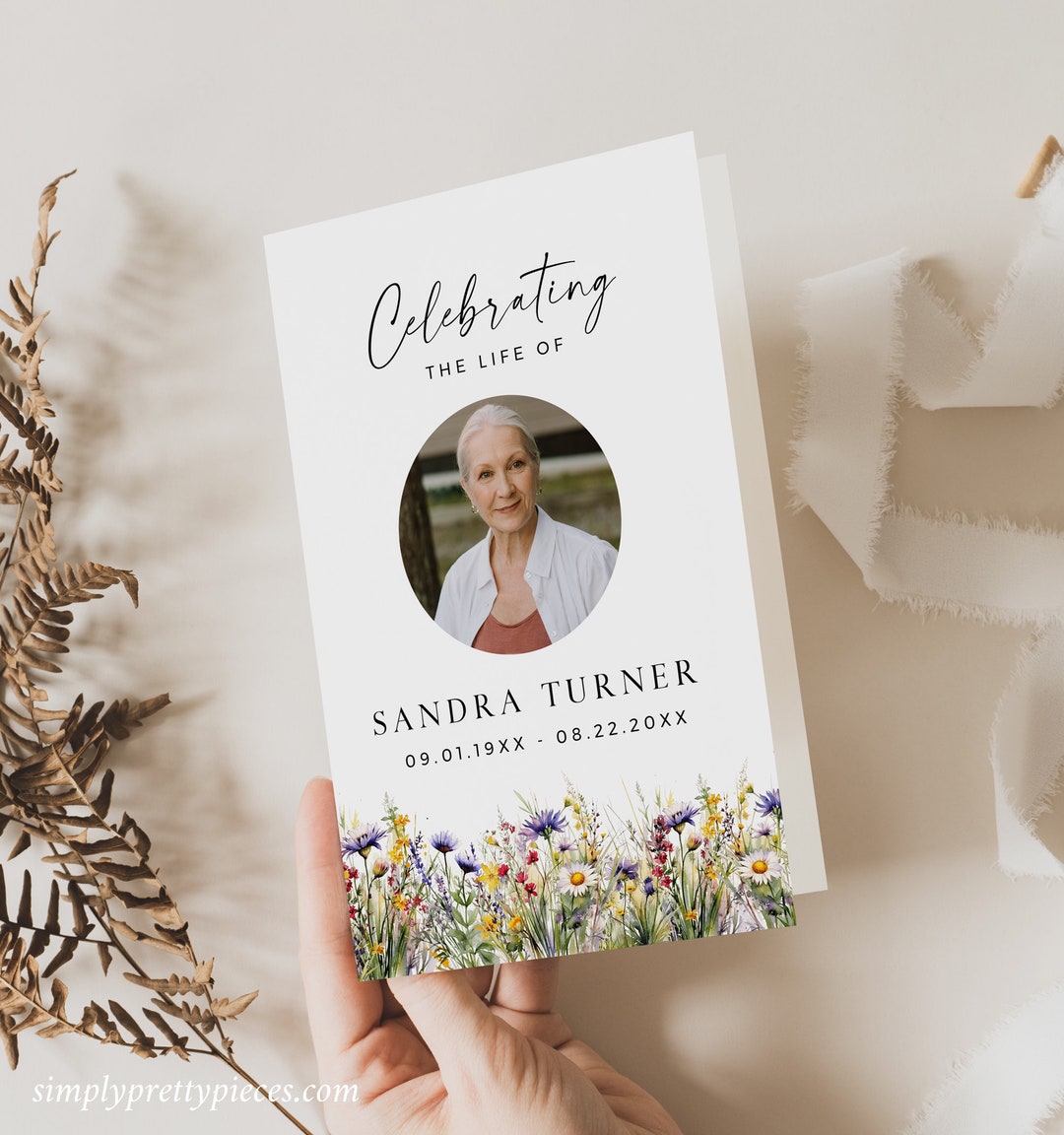 Bright Wildflower Celebration of Life Booklet Program, Foldable Funeral ...
