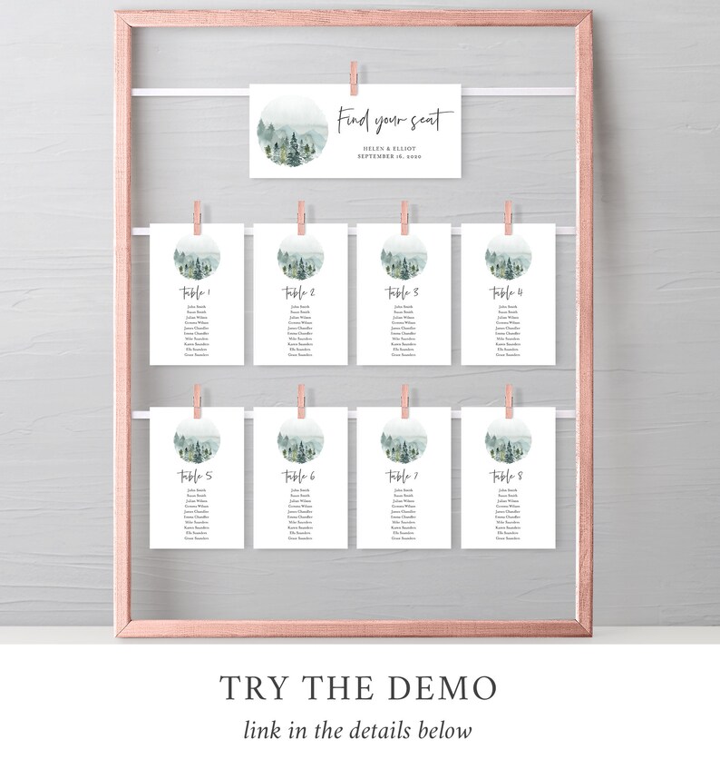 Mountains Editable Seating Chart Template, Rustic Woodland Hanging ...