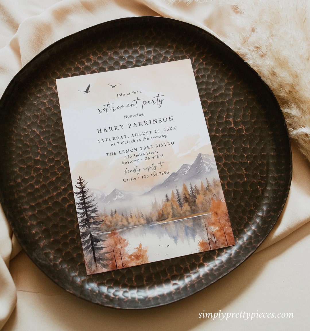 Fall Retirement Party Invitation for a Man, Woodland Retirement Invite ...