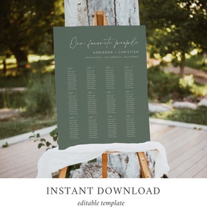 Sage Green Modern Editable Seating Chart, Boho Forest Minimalist ...