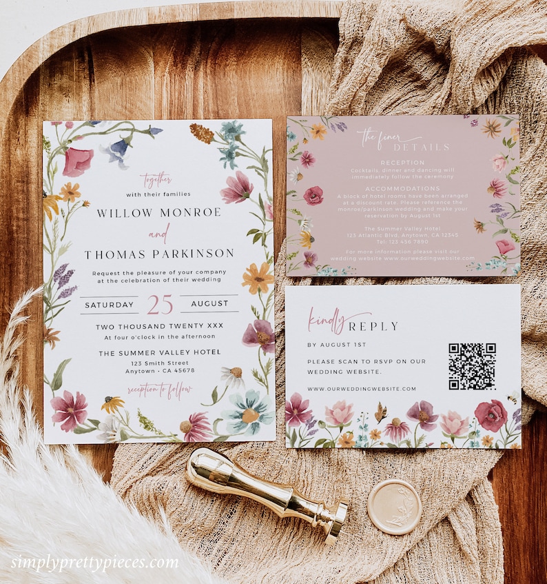 Wildflower Wedding Invitation Set, Garden Wedding Invitation Suite ...