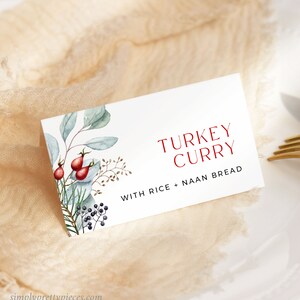 Editable Christmas Buffet Label, Printable Winter Foliage Place Cards ...
