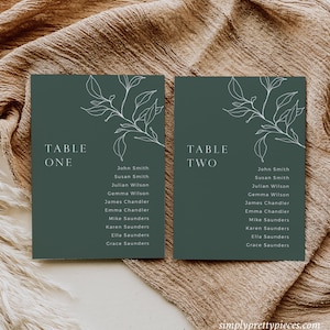 Individual Seating Chart Cards Sage Green, Botanical Table Plan Wedding ...