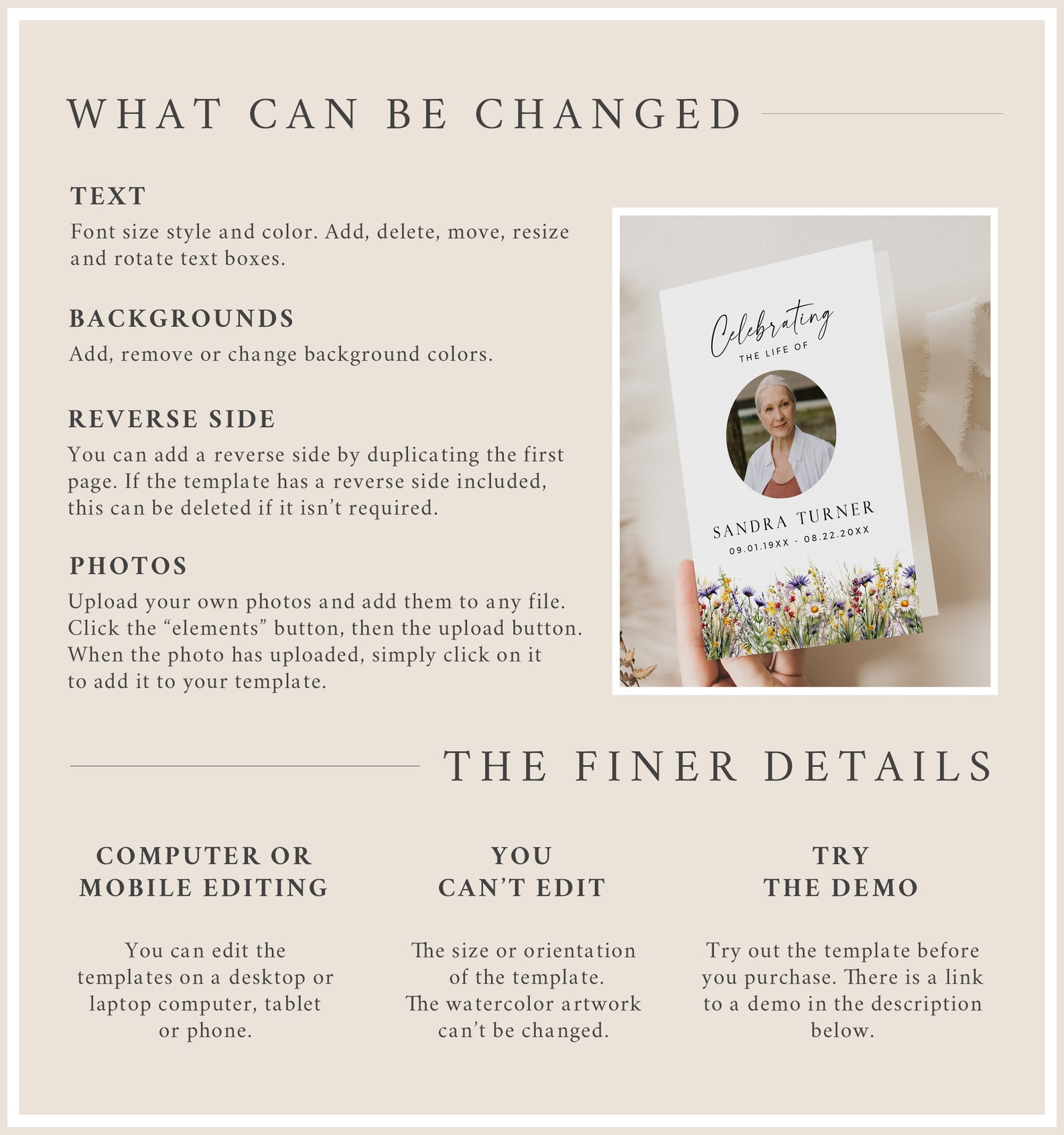 Bright Wildflower Celebration of Life Booklet Program, Foldable Funeral ...
