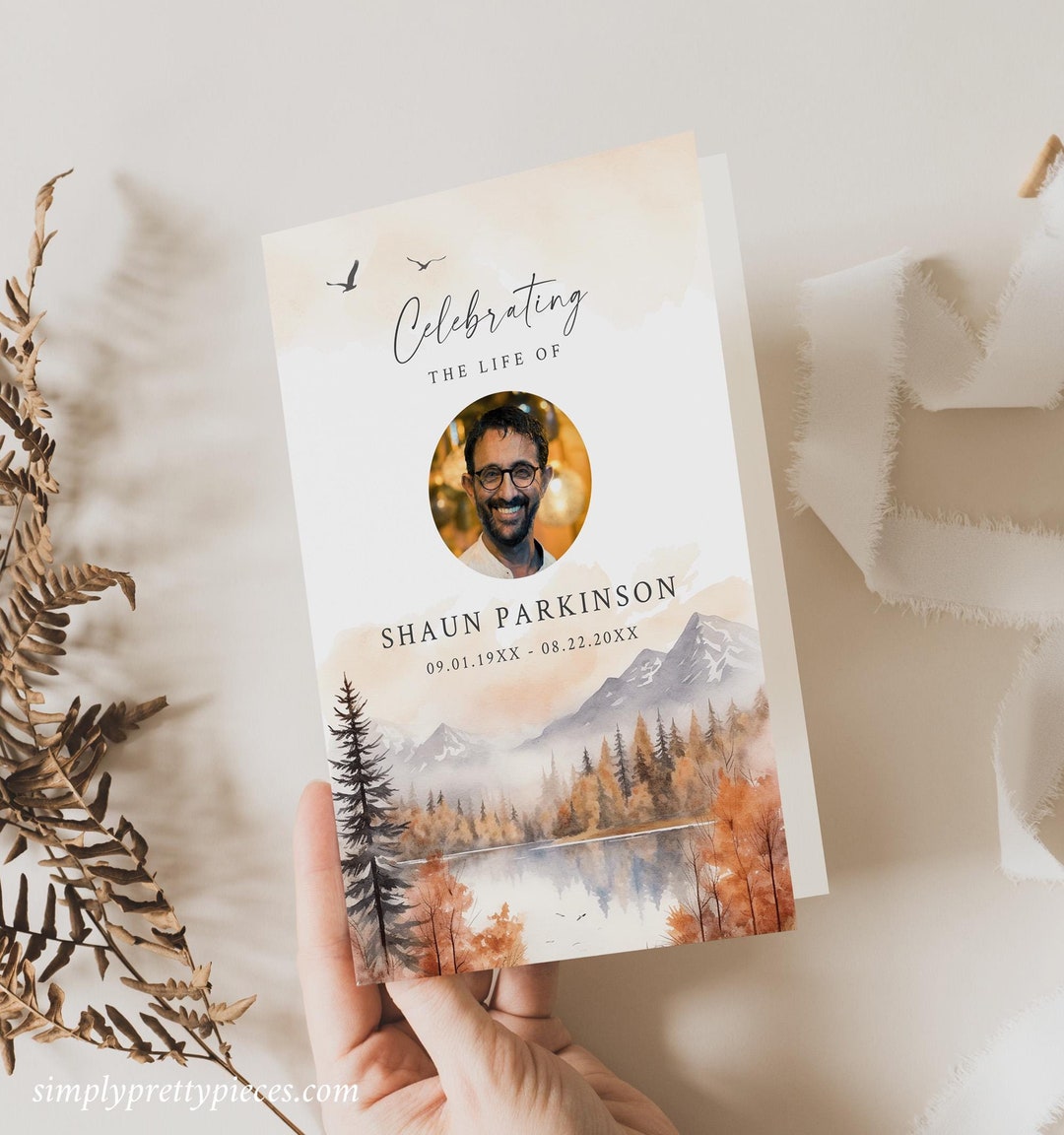 Woodland Funeral Booklet Program, Foldable Memorial Program Man ...
