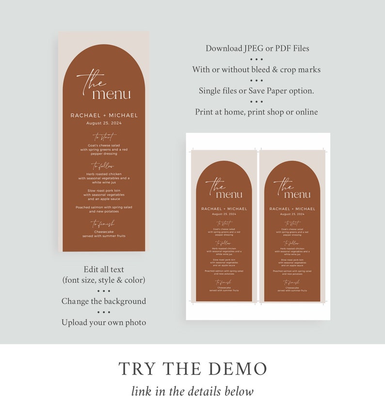 Boho Arches Terracotta Editable Menu Arched Modern Table - Etsy
