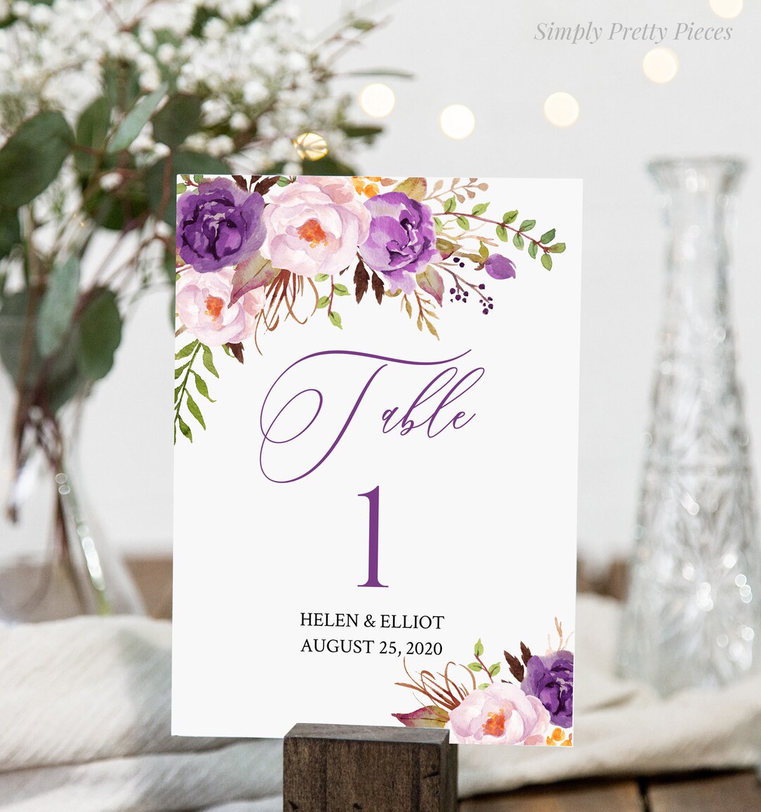 Purple Boho Editable Table Numbers, Printable Purple Lilac Floral Table ...