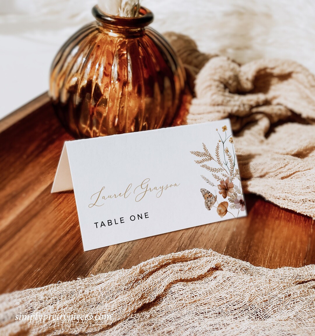 Wildflower Place Card, Pressed Flower Name Card, Fall Wedding Place ...