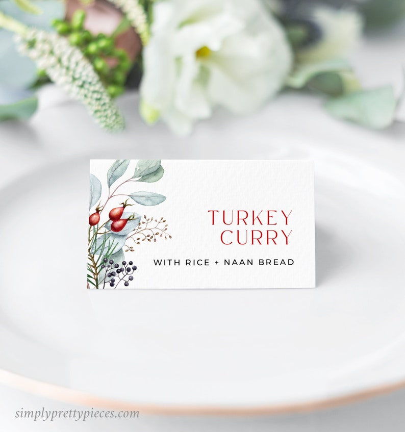 Editable Christmas Buffet Label Printable Winter Foliage - Etsy