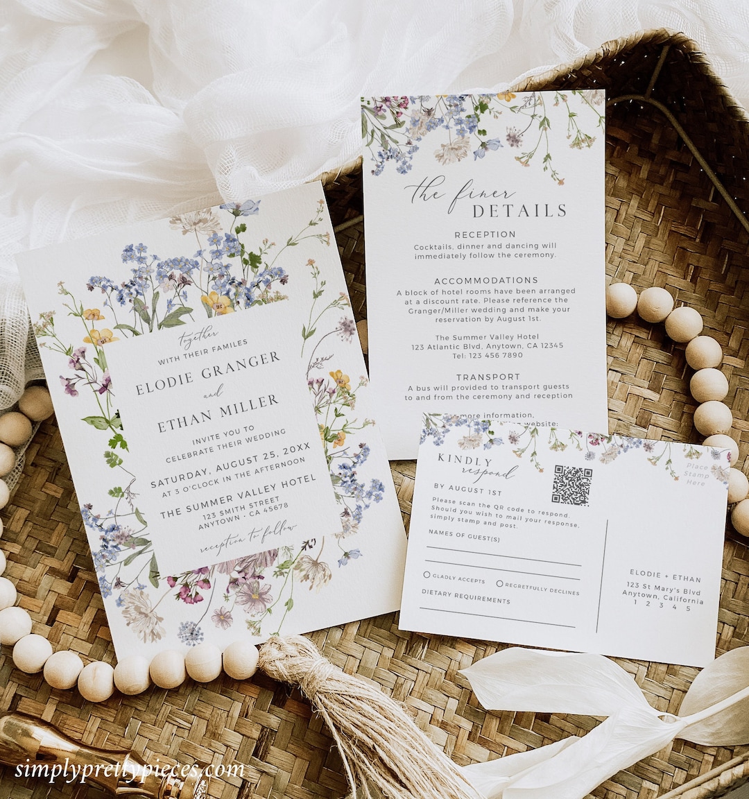 Wildflower Wedding Invitation Set QR Code RSVP, Wedding Invitation ...