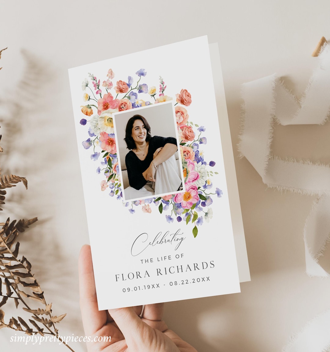 Floral Funeral Booklet Program Template, Foldable Memorial Service ...
