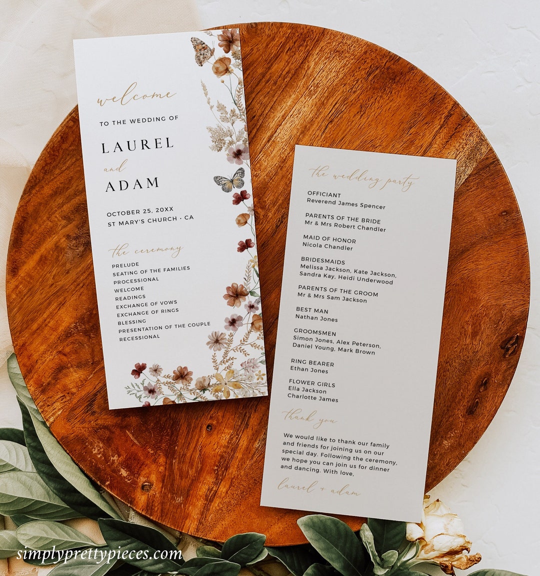 Wildflower Ceremony Program, Fall Wedding Program, Editable Pressed ...