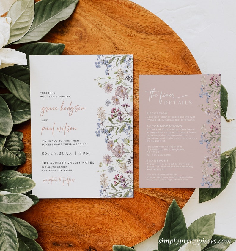 Wildflower Wedding Invitation Suite, Garden Wedding Invitation Set ...