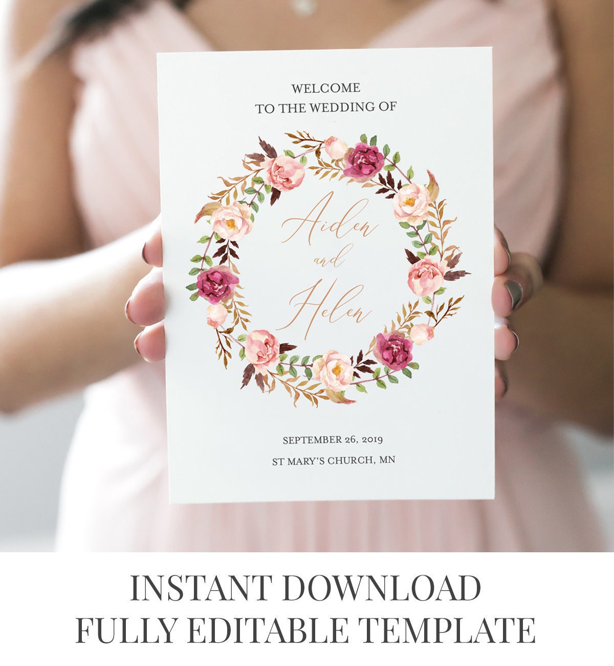 Rose Gold Booklet Program Pink Foldable Wedding Program Pink | Etsy