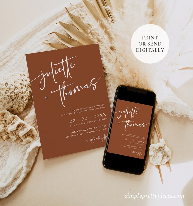 Rust Wedding Invitation Boho Wedding Invite Desert Wedding - Etsy