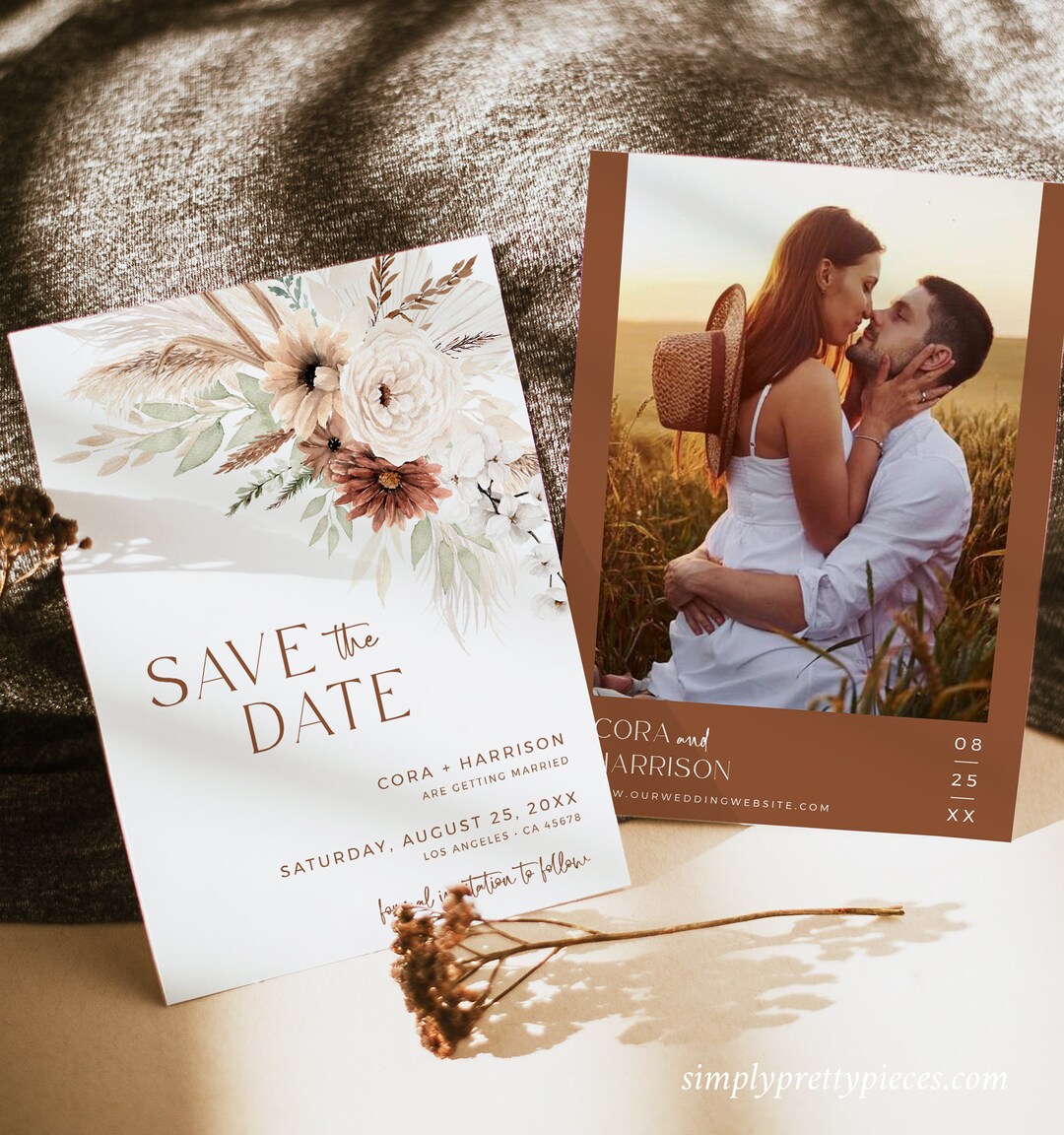 Boho Editable Photo Save the Date, Modern Pampas Grass Printable Save ...