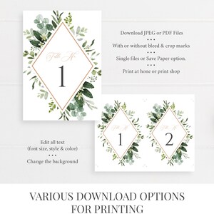 Greenery Rose Gold Editable Table Numbers, Foliage Frame Printable ...
