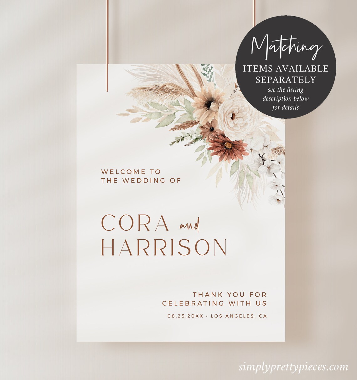 Boho Editable Welcome Bag Letter Itinerary, Modern Pampas Grass Wedding ...