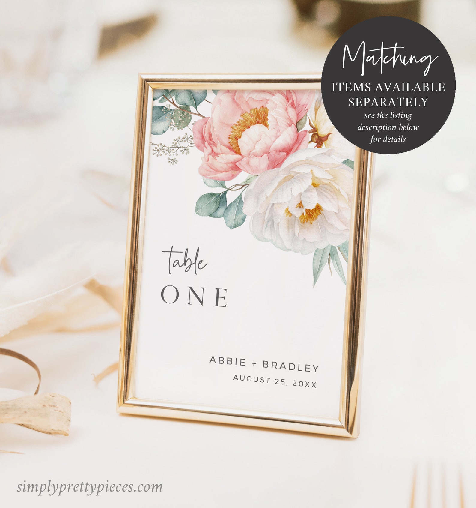 Peony Wedding Seating Chart, Peonies Wedding Seating Plan, Blush ...