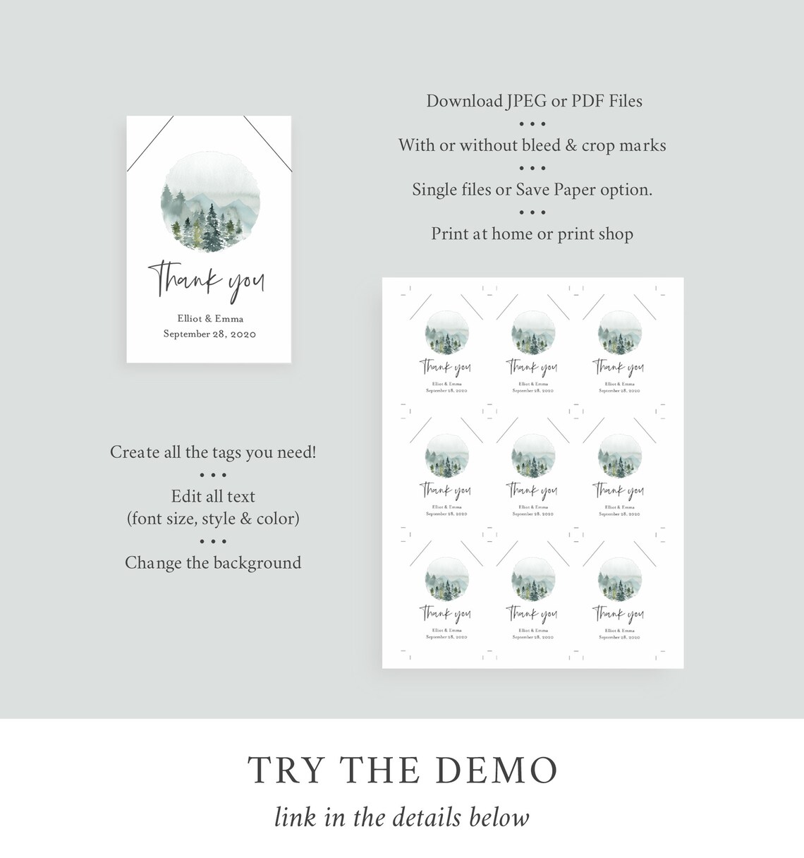 Mountains Editable Tags Printable Woodland Favor Tags Rustic | Etsy