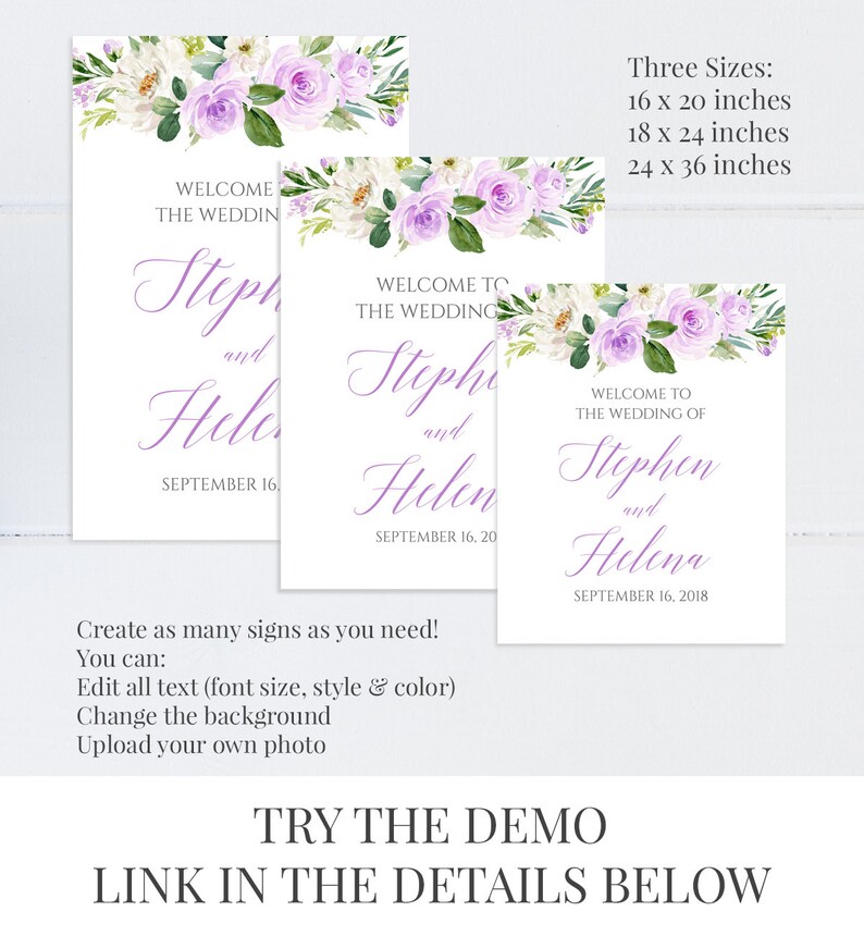 Purple Floral Editable Welcome Sign Lilac Floral Unlimited - Etsy
