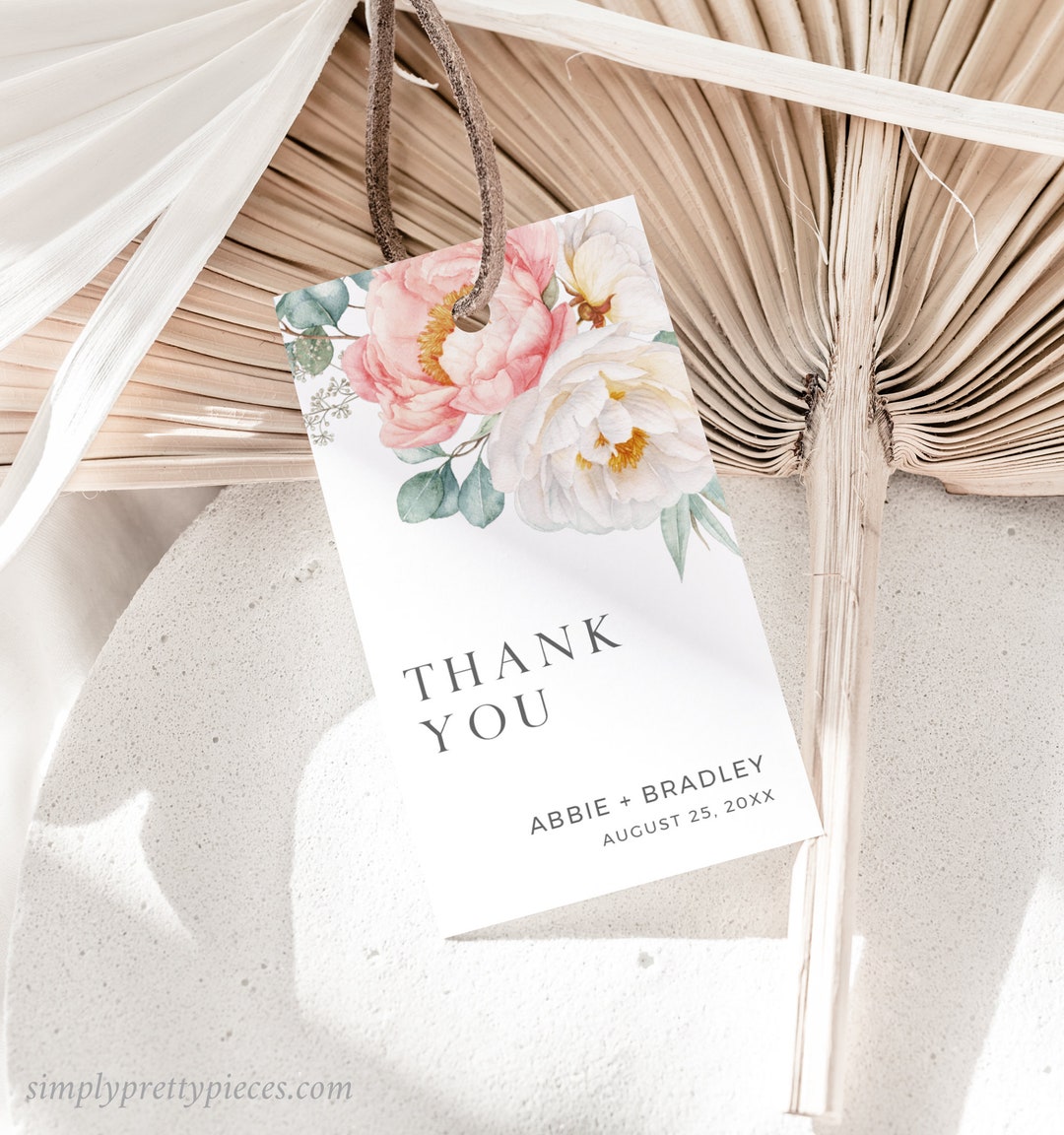 Peony Wedding Favor Tags, Blush Floral Favor Label, Peonies Favor Tags ...