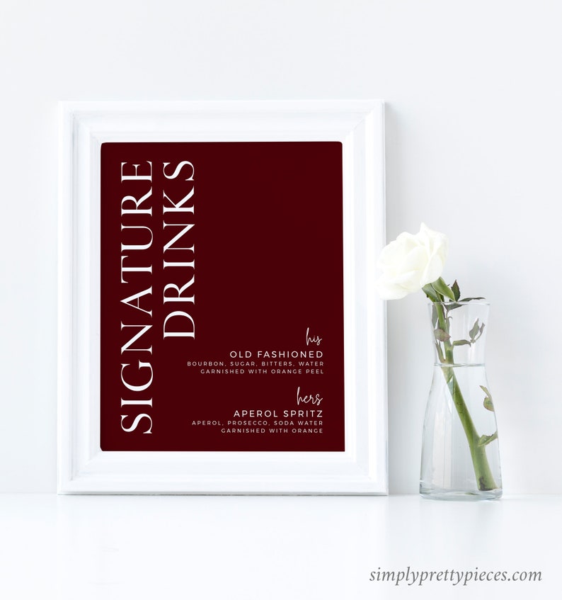 Jewel Toned Signature Drinks Sign Editable Minimal Cocktails - Etsy