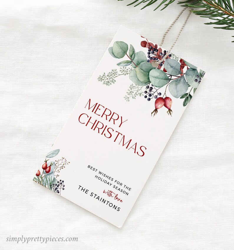 Editable Christmas Gift Tag Printable Winter Foliage Holiday - Etsy