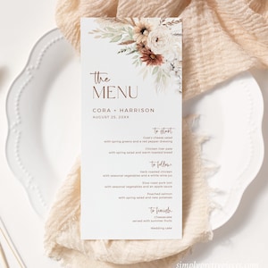 Boho Editable Menu, Pampas Grass Modern Table Wedding Menu, Printable ...
