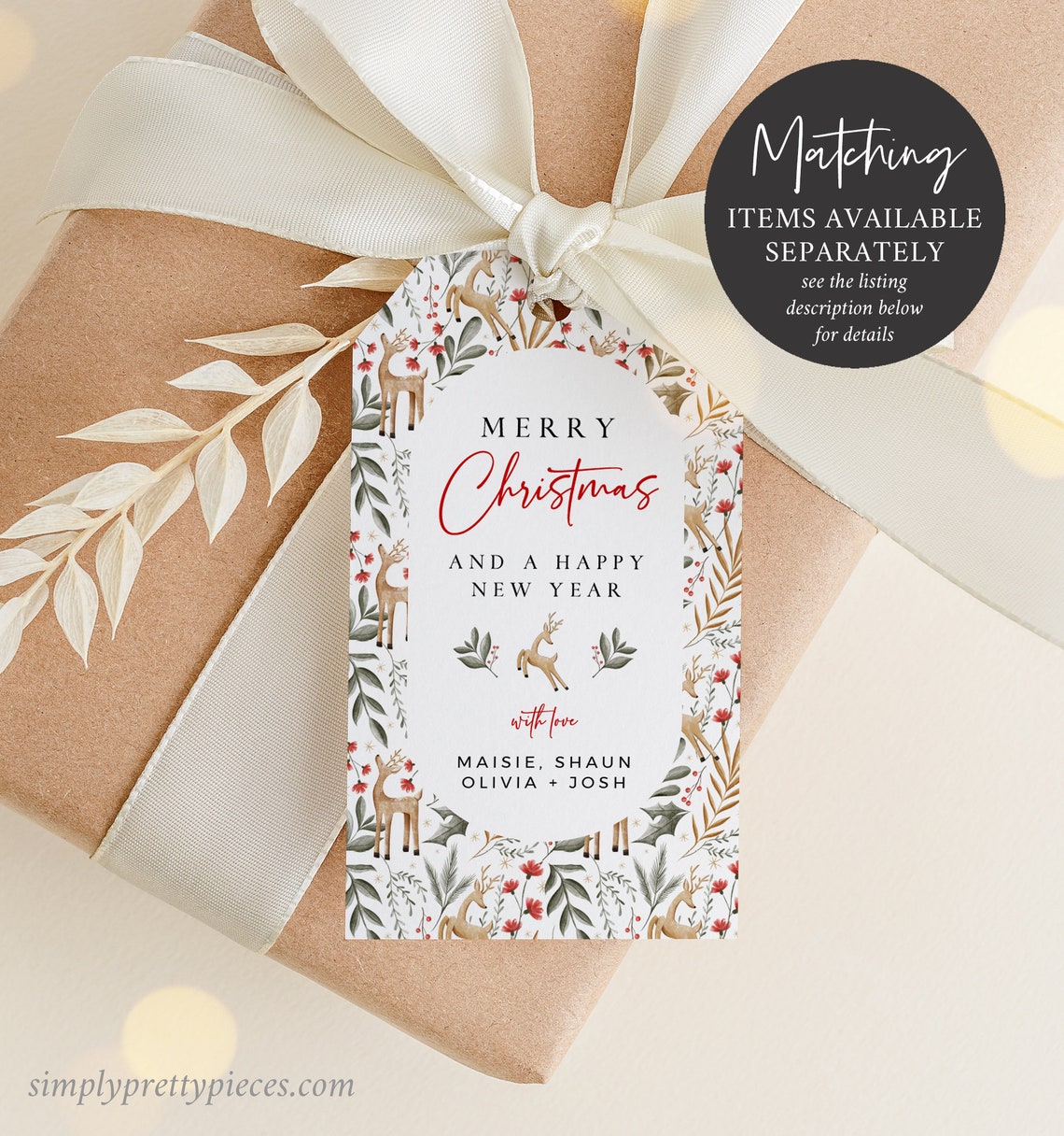 Nordic Round Christmas Gift Tags Printable Holiday Labels, Scandi Round ...