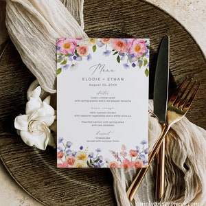 Floral Wedding Menu, Table Menu With Flowers, Boho Menu Card, Bridal ...